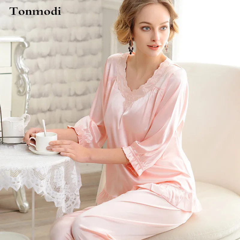 Pajamas For Women Silk Sexy Nightshirt Luxury 2 Picecs Pajama Set Ladies Sleepwear In Pajama