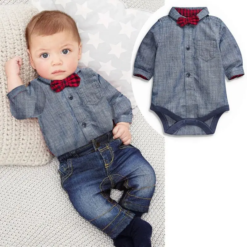 Otoño Bebé Ropa para Bebes camisa con arco + Jeans ropa de bebé recién ...