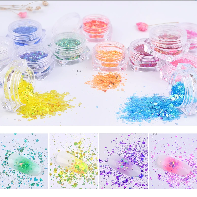 Cheap Price 12Pcs Colorful Nail Art Sequins Ultrathin Glitter Flakes 3d ...