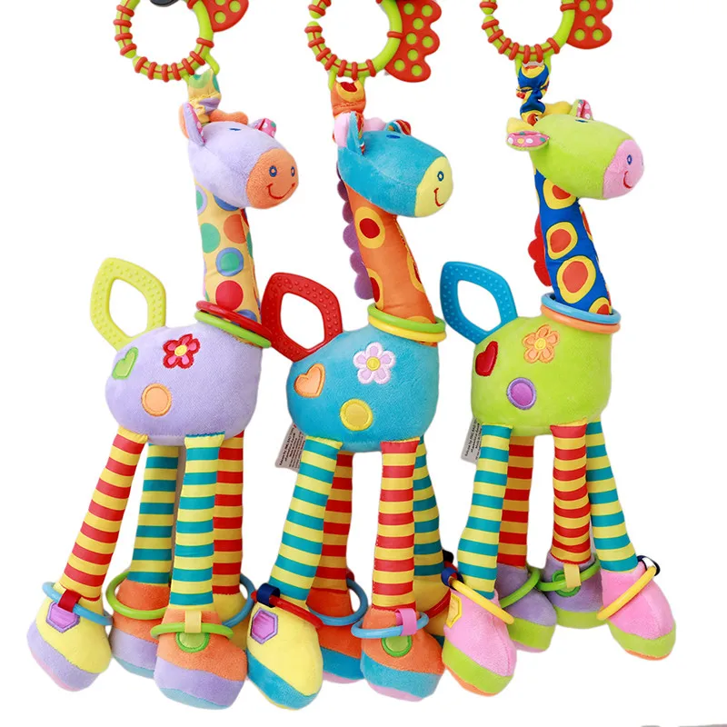 Plush Infant Baby Development Soft Giraffe Animal Handbells Rattles ...