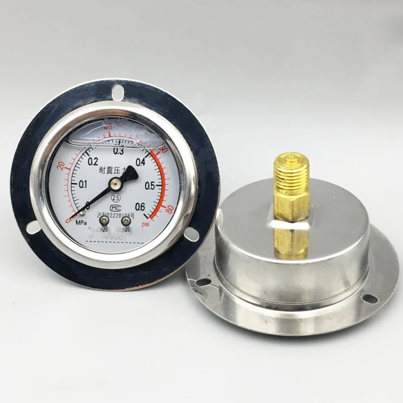 YN-60ZT осевой ремень край манометр 0-1.6Mpa, Размер разъема: M14X1.5 ударопрочный манометр 0-60Mpa