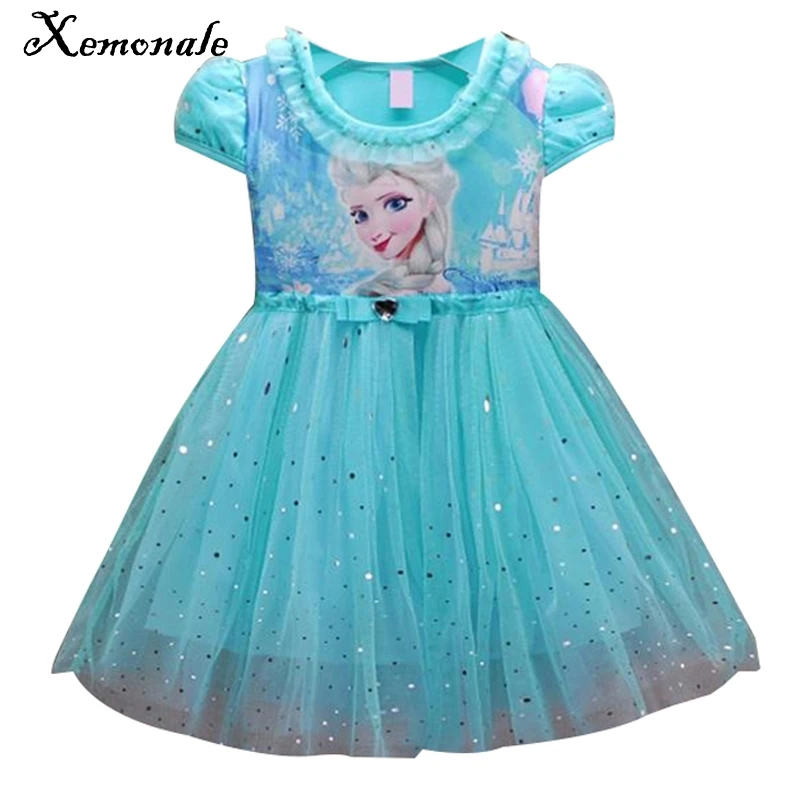 Xemonale 레이스 스팽글 공주 안나 엘사 드레스 스노우 퀸 할로윈 파티 롤 플레잉 의상 드레스 여름 유아 소녀 옷
