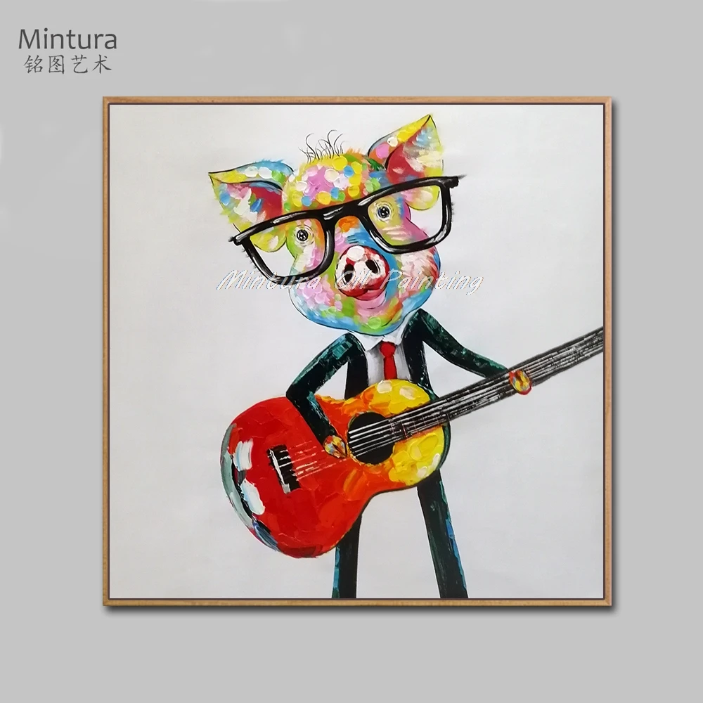 New! Large Hand Painted Modern Piggy Pig Abstract Cartoon Animal Oil ...