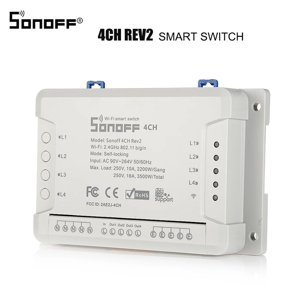 SONOFF 4CH Rev2 Smart Switch 4 Channel Basic Wireless WiFi Switch Smart ...