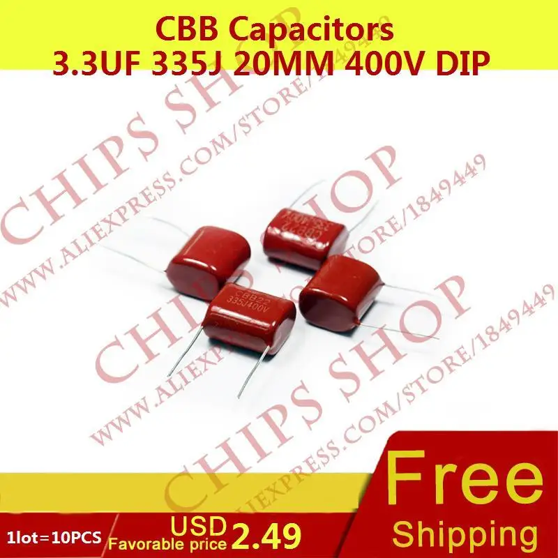 1LOT=10PCS CBB Capacitors 3.3uF 335J 20MM 400V DIP 3300nF 3300000pF|cbb ...