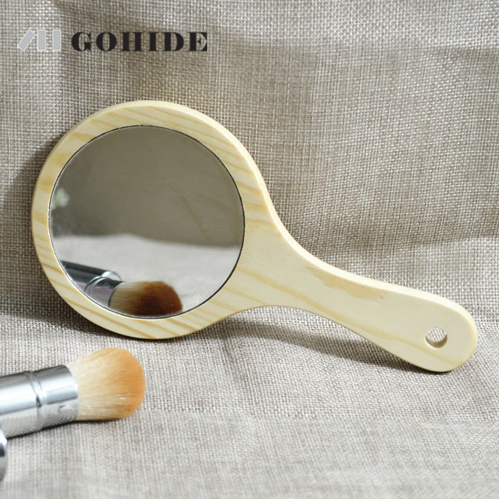 JUH Gohide Simple Rrustic Style Pure Wooden Cosmetic Mirror With Wooden ...