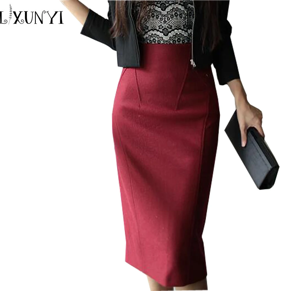 Autumn Winter Wool Skirts Women Plus Size Korean Ladies Over Knee Long