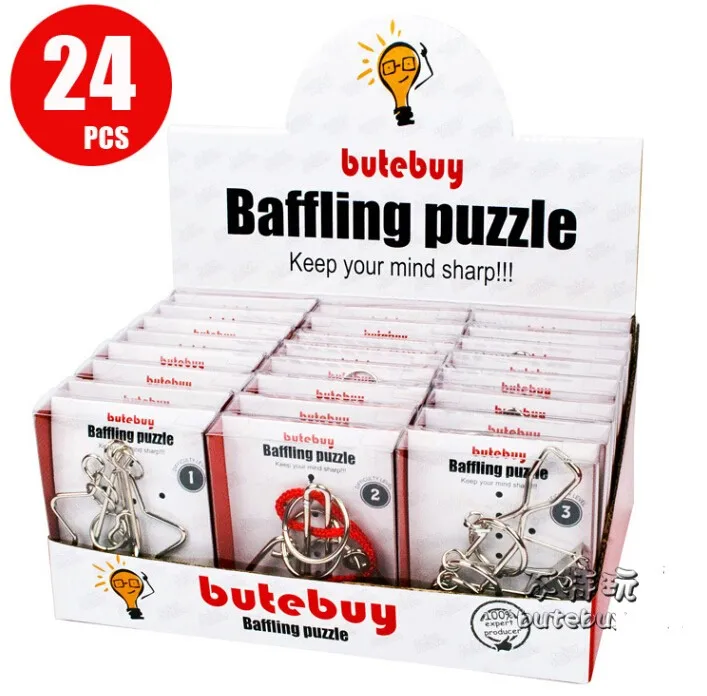 24PCS/Set IQ Metal Wire Puzzle Mind Logic Brain Teaser Puzzles Game ...