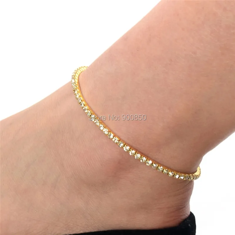 1 Pc Clear Crystal Silver Gold Color Stretch Anklet Foot Chain Ankle Bracelet Bangle For Women ...