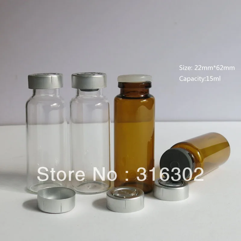 15ML Amber Glass Injection Vials Bottles With Metal Tear Off Cap ...