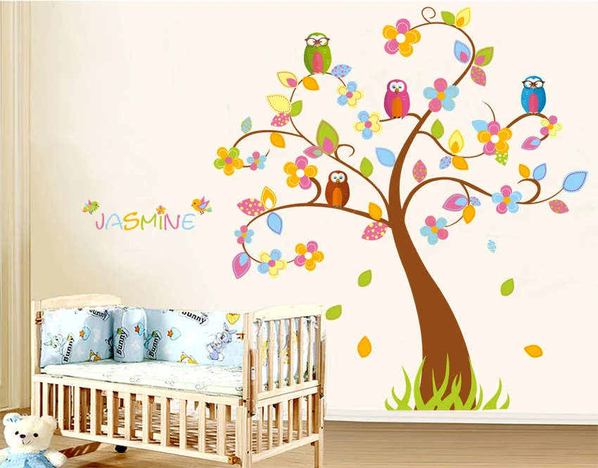 Giant Cartoon Wall Stickers Owls and Tree Home Decor For Kids Rooms ...