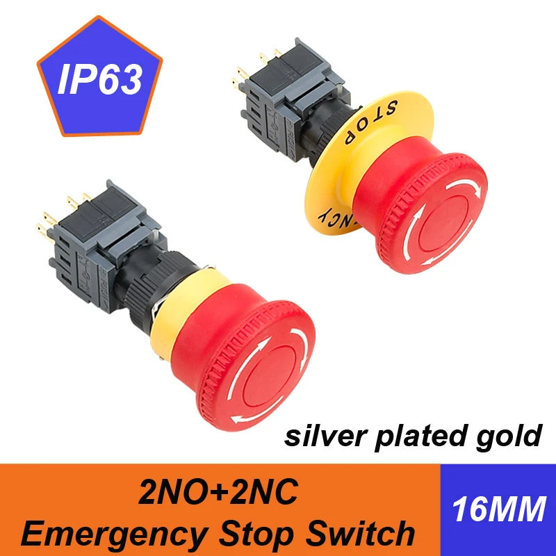 1pcs shipping free 16mm mushroom head emergency stop switch 2NO+2NC emergency push button switch ...