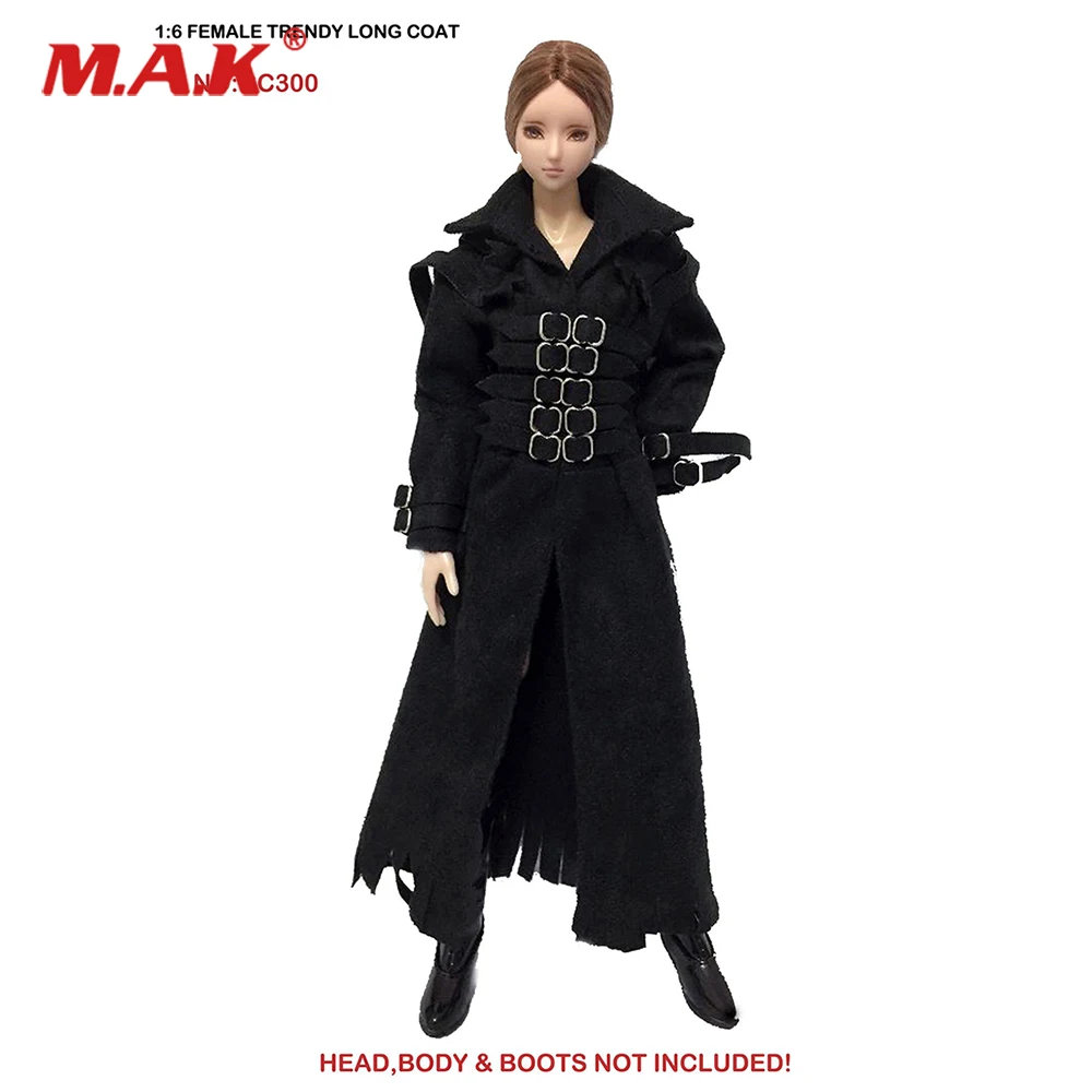 Cc300 1 6 Scale Female Clothes Set Black Long Coat For 12 Inches Woman