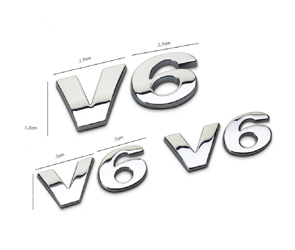 3D Car Sticker Chrome Metal V6 Car Standard Leaf Plate Tail Body ...