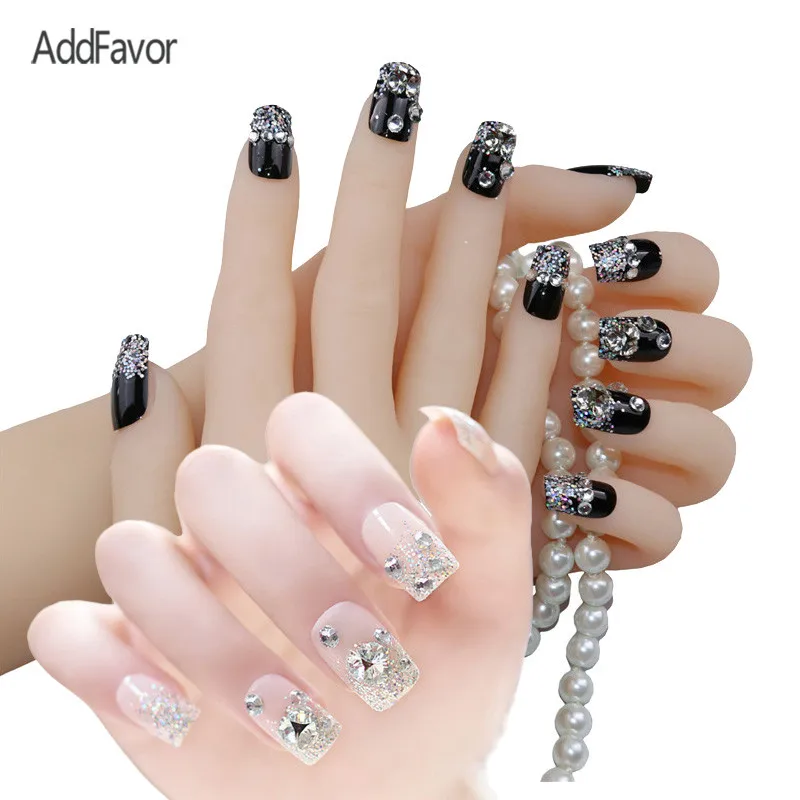 AddFavor 24Pcs Reusable Finished False Nails With Back Sticker Tape ...