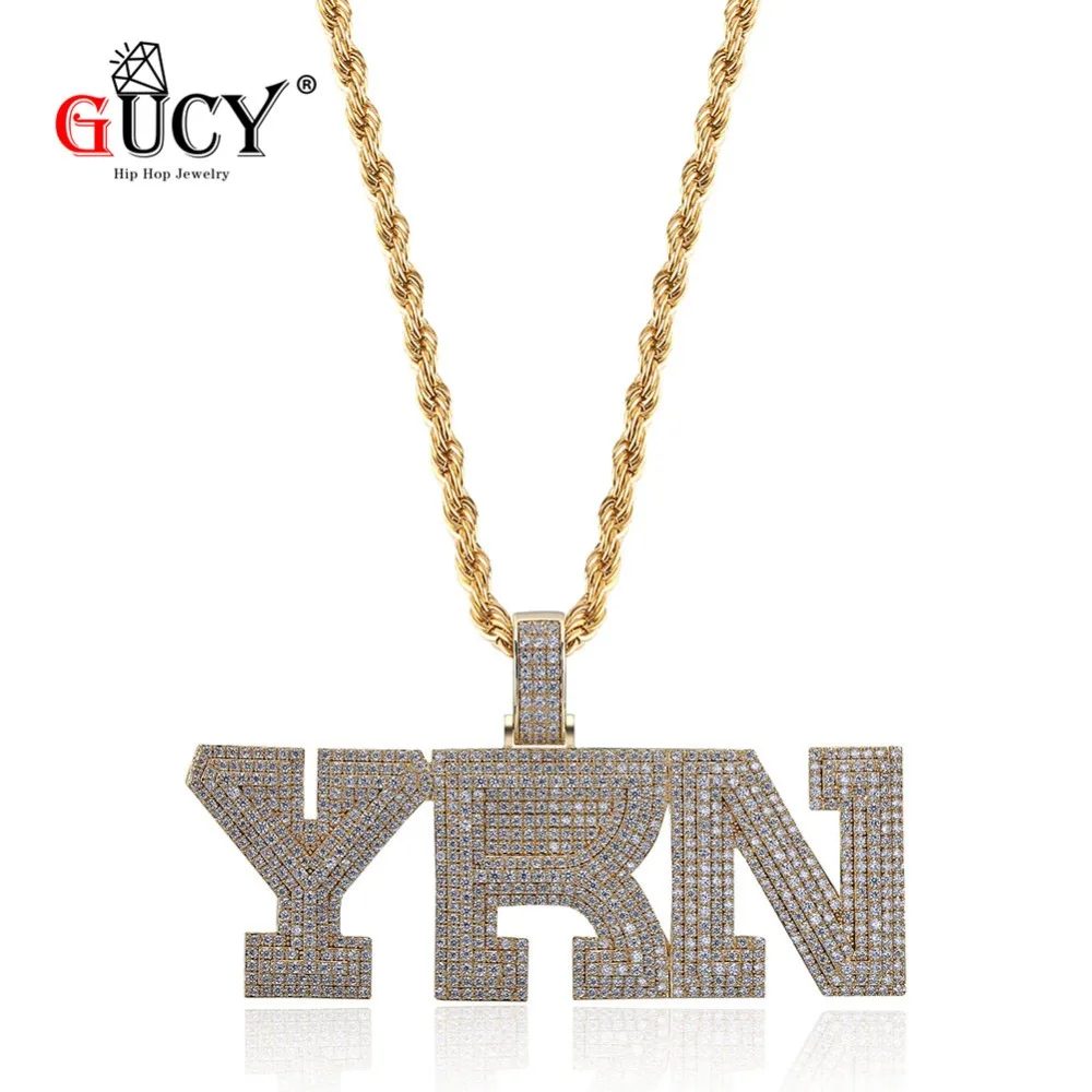 GUCY 패션 이름 YRN 디자인 편지 펜던트 목걸이 큐빅 지르콘 아이스 힙합 쥬얼리 체인 성명 목걸이 Bling Gift ...