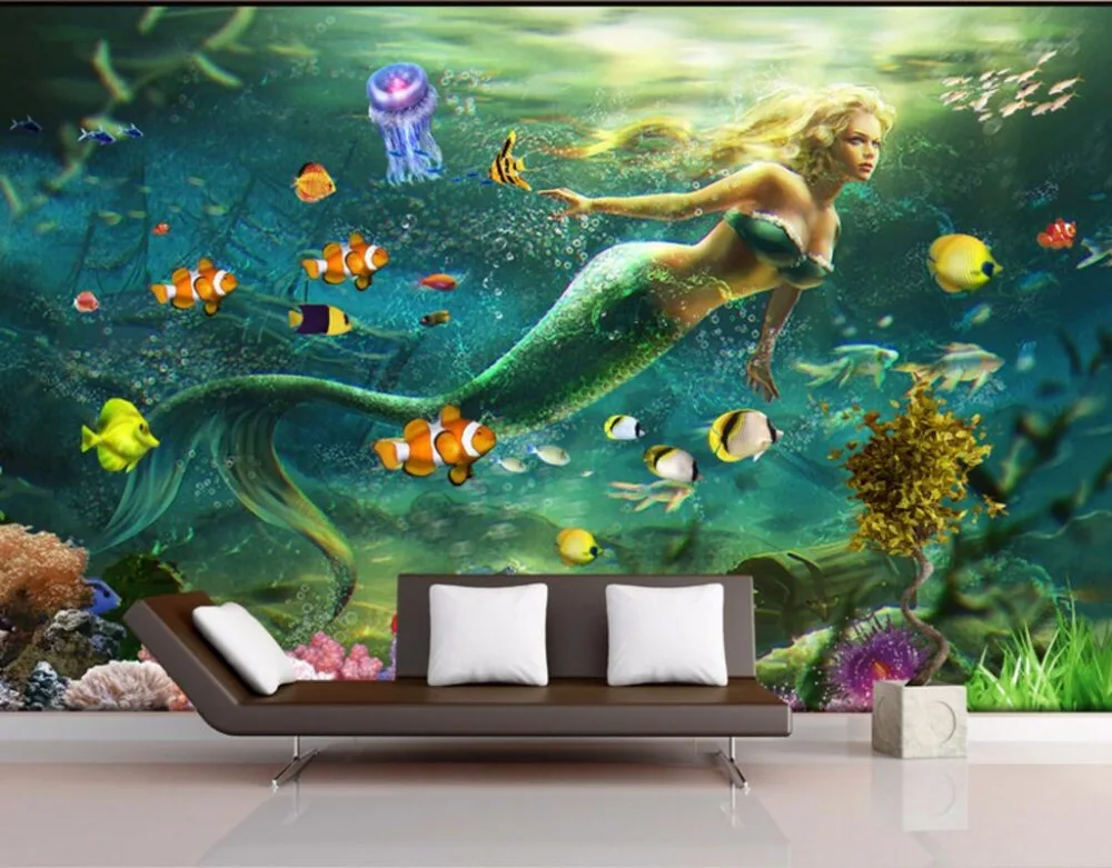 Custom-mural-photo-3d-wall-paper-picture-Dream-undersea-mermaid-living ...