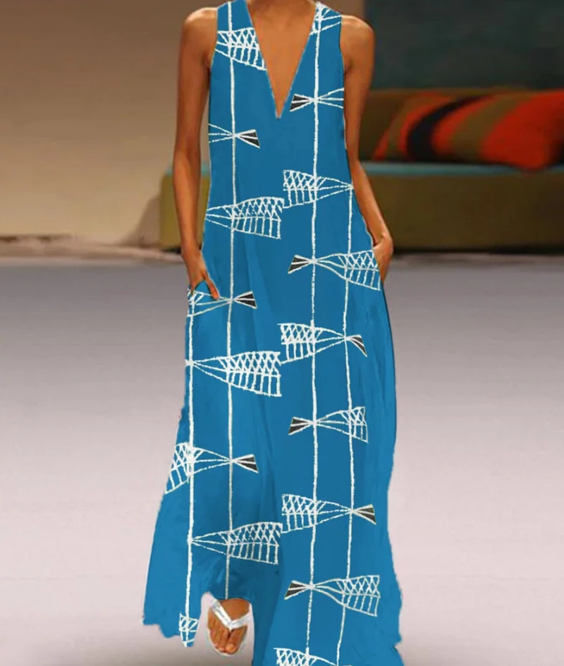 Plus Size 3XL Women Long Maxi Vestidos Bohemian Sleeveless Fish Print ...