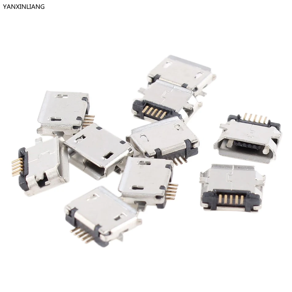 10 Pcs Micro USB Type B Female Socket 180 Degree 5 Pin SMD SMT ...