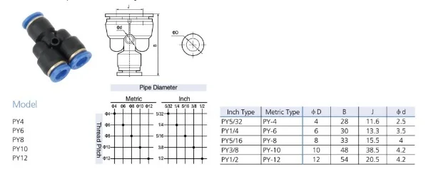 air tube connector 3 Way Y Type PY8 plastic pipe fittings with lowest ...