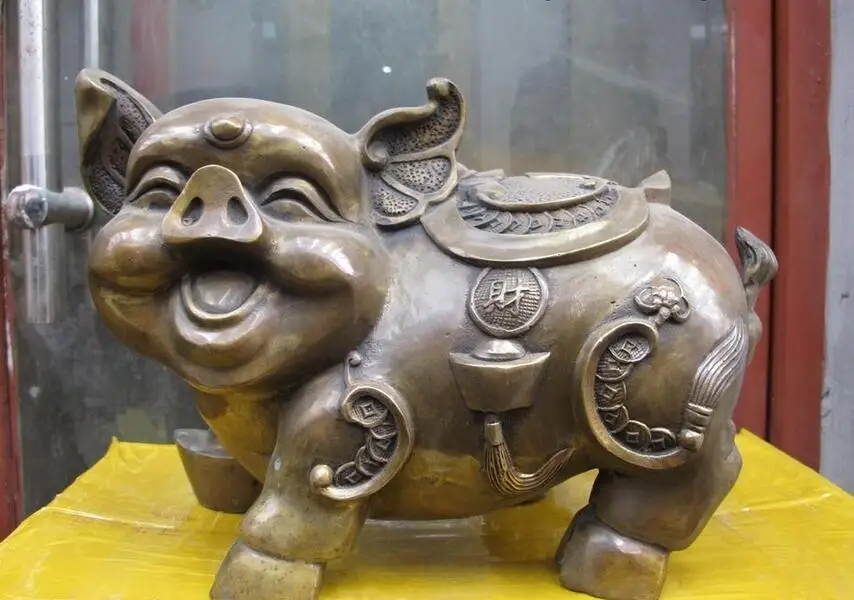 China-Folk-Bronze-Copper-Fengshui-Lucky-Wealth-YuanBao-Coin-Zodiac-Pig ...