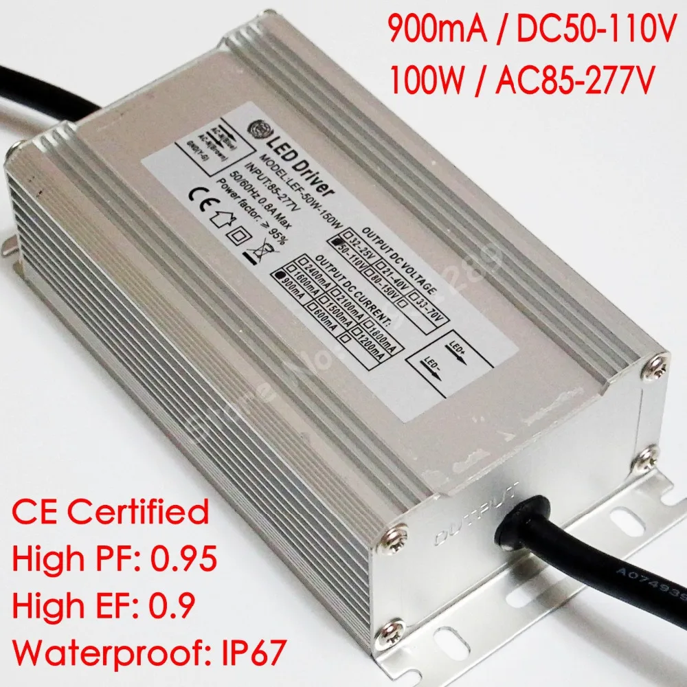 CE Certified Isolated 900mA DC 50V 110V 100W Led Driver AC 85 277V 110V ...