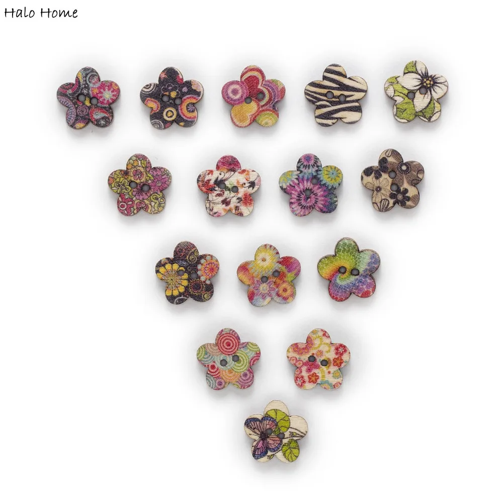 Mixed 50pcs 2 Hole Flower Wood Buttons Home Decor Clothing Sewing ...