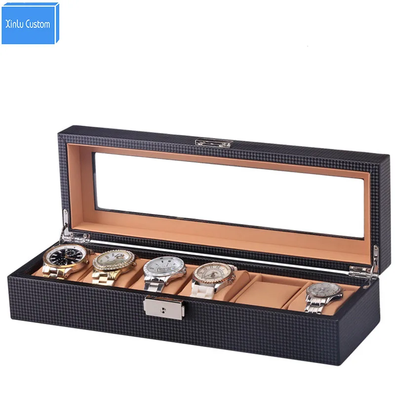 6-Watch-Display-Box-Carbon-Fiber-Design-with-Glass-Top-Luxury-Jewelry ...