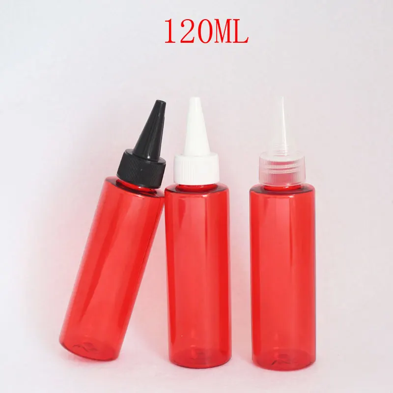 120ML Red Flat Shoulder Plastic Bottle Pointed Mouth Cap , 120CC Jam ...