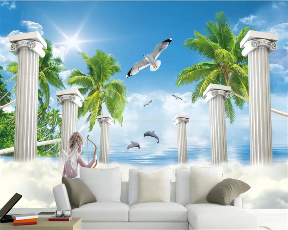 Beibehang Custom Wallpaper Mural murals Roman column Sea dolphins ...