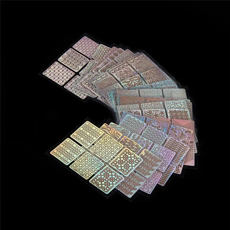24 Sheets New Nail Hollow Irregular Grid Stencil Reusable Manicure ...