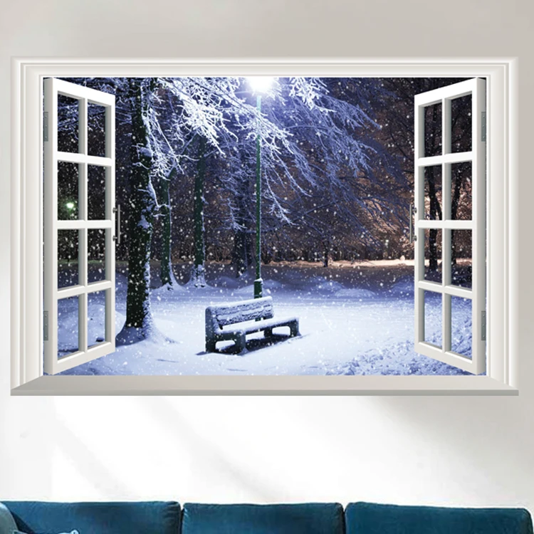 3d Fake Window Night View Scene Wall Stickers For Kids Room Living Room ...