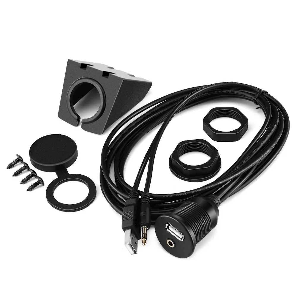 USB AUX Flush Mount Cable - Dashboard Panel Dash Mount USB + 3.5mm AUX ...