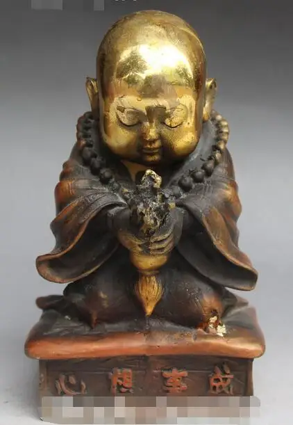 Chinese Temple Bronze Gilt Small Monk Blessing Pray Little Monks Buddha ...
