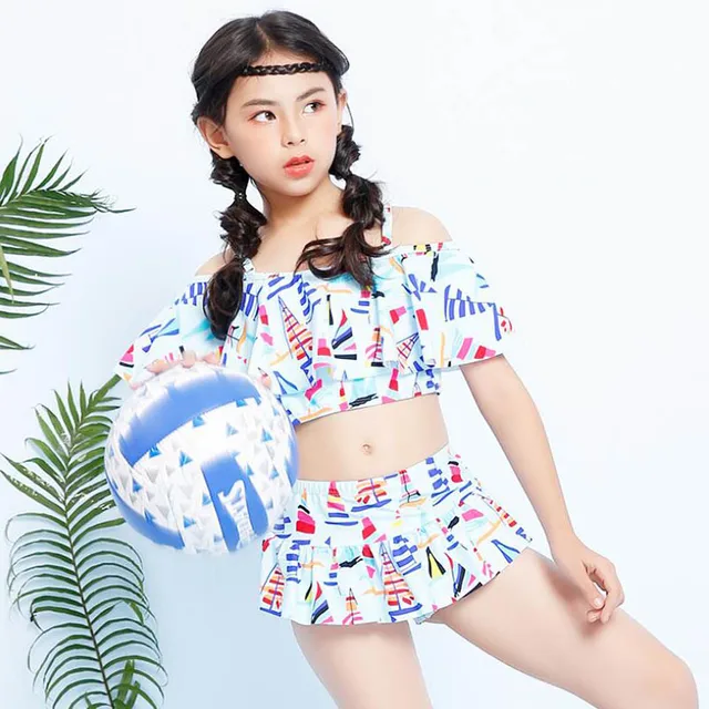 sunny eva kids girls swimsuit with ruffles high waist bikini sports ...