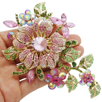 Big New Elegant Pink Crystal Flower Brooch Rhinestone Pin Romantic ...
