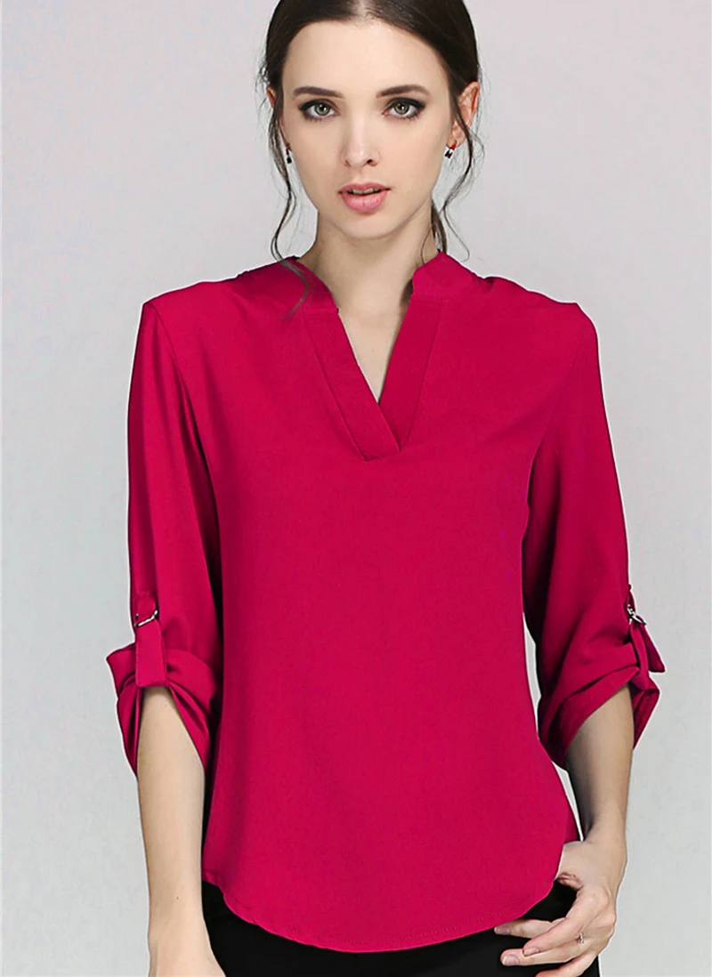 Casual Solid Elegant Deep V Neck Chiffon Blouses Ruffles Long Sleeve Casual Solid Elegant Deep V Neck Chiffon Blouses Ruffles Long Sleeve