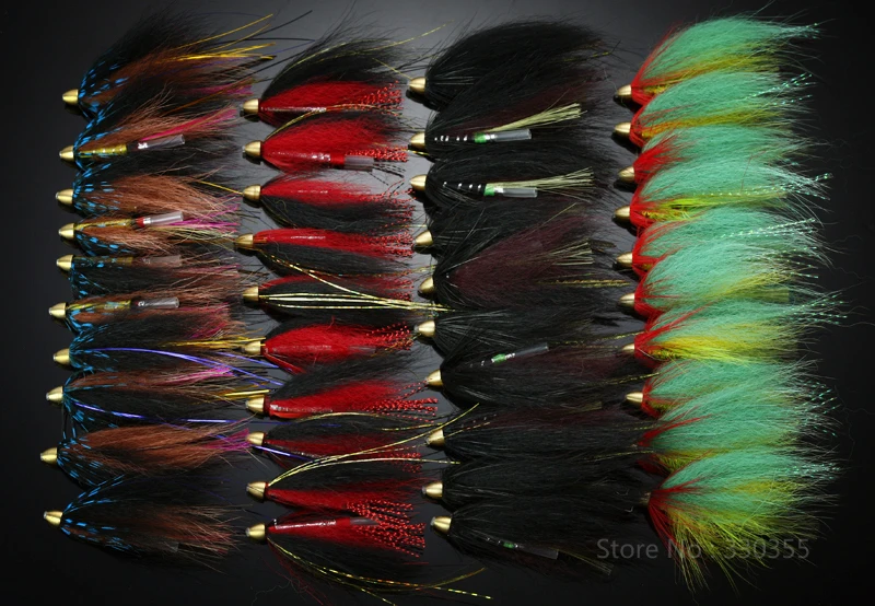 40Pcs Tube Fly Cone Heads Black/Red/Green Salmon And Sea Trout Flies ...