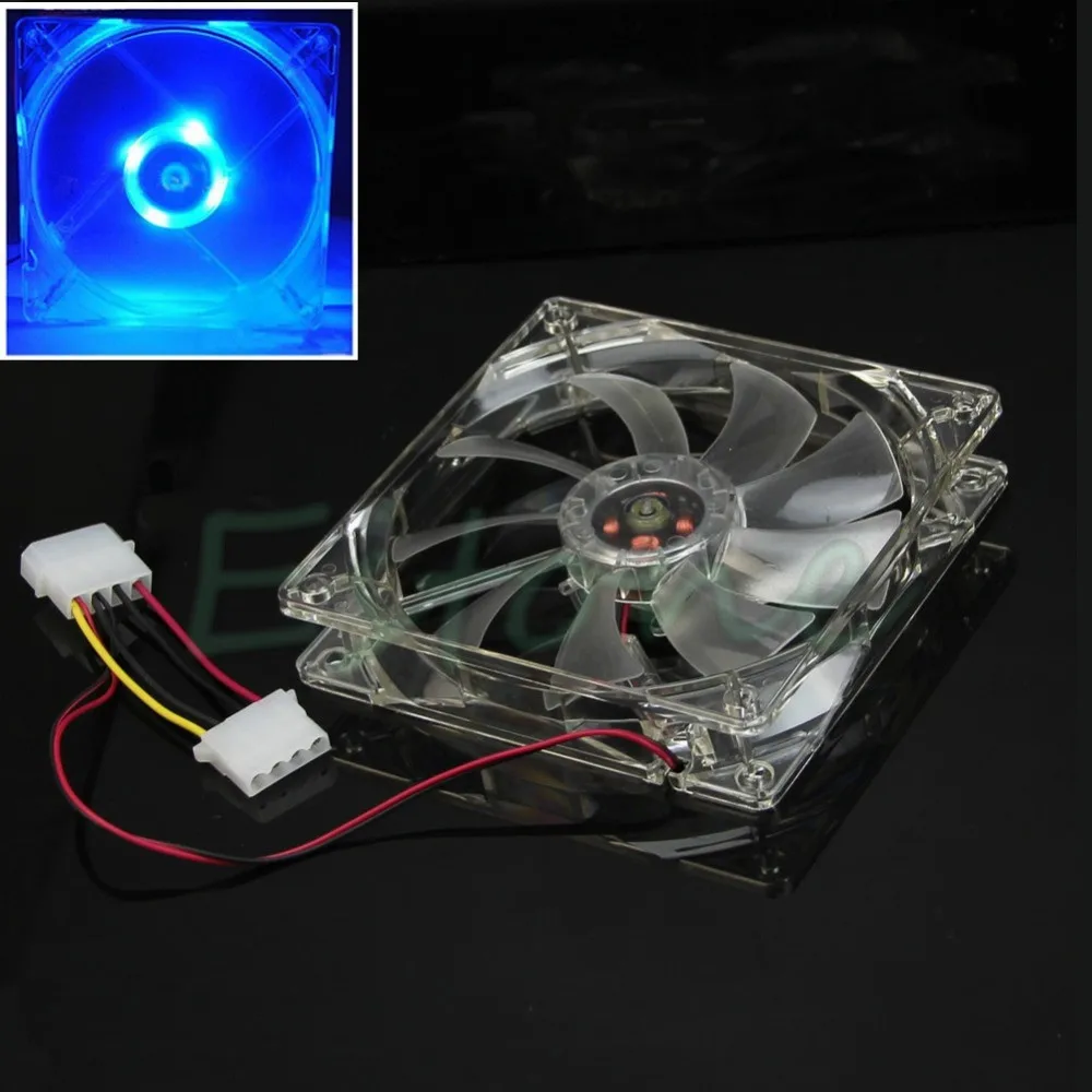 120mm 4 Blue LED Light CPU Cooling Fan Computer And Game PC Clear Case ...