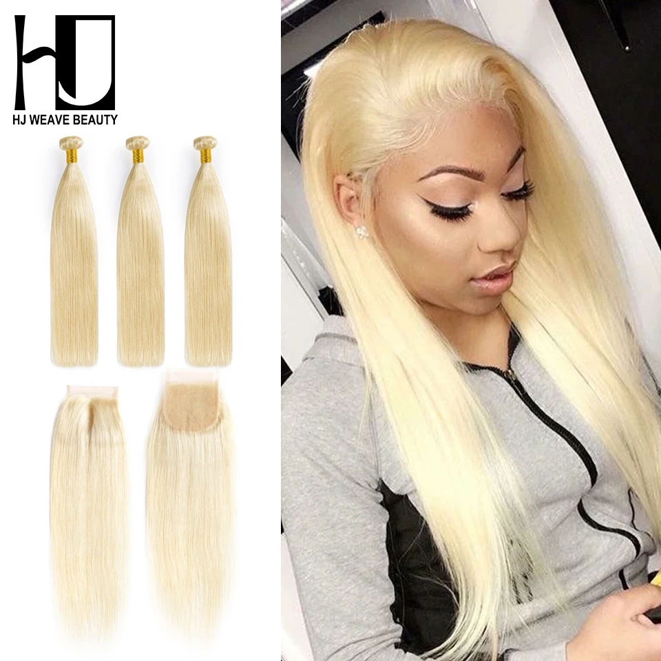 Hj Weave Beauty 8a Blonde Bundles With Closure Virgin Hair Brazilian