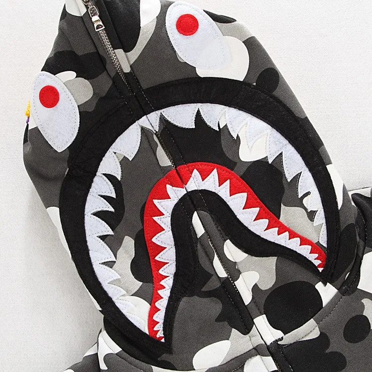 Luminous Shark Hoodies Cotton Long Sleeve Lovers Plus Velvet Camo ...