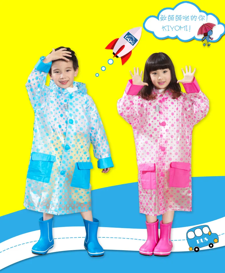 Polka Dot Kids Raincoat Hooded Travelling Rainwear For Kids Waterproof Long Rain Poncho Children ...