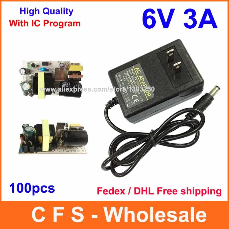 100pcs AC DC 6V 3A Power Supply Adapter 18W Adaptor with IC version ...