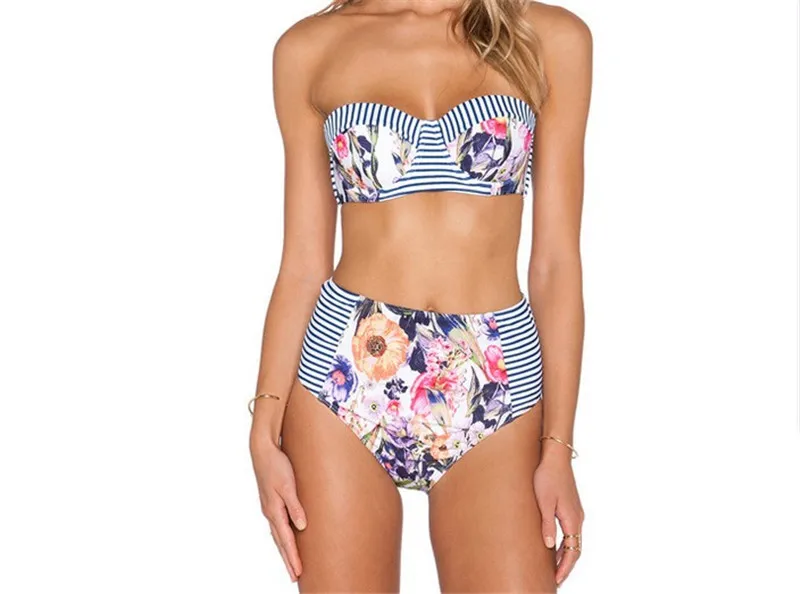 2018 New Bikinis Women Swimsuit Swimwear Bandeau Top Striped Brazillian