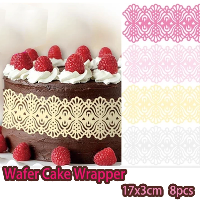 8pcs Edible Wafer Lace Cake Wrapper, 17x3cm Wedding Lace Cake Idea ...