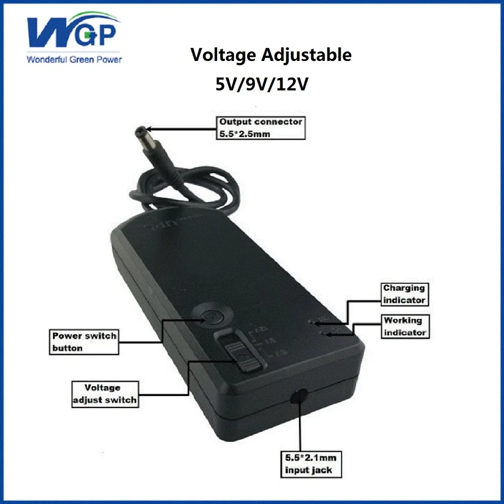 5V 9V 12V volatge adjust mini DC ups 18650 lithium battery backup ...