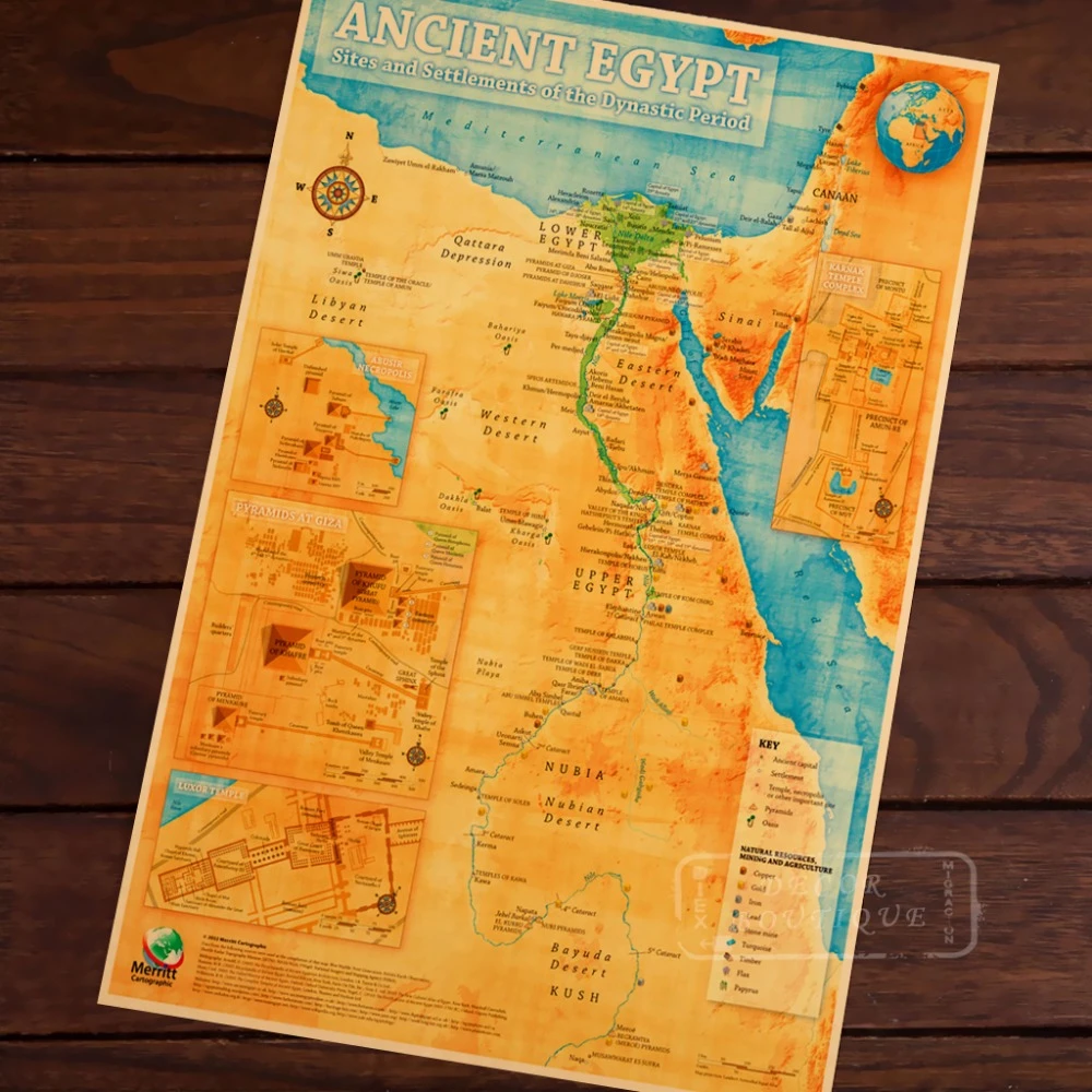 Map Of Ancient Egypt Dynastic Period Classic Vintage Retro Kraft ...