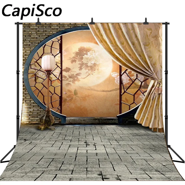 Capisco Chinese Style Photography Backdrops Moon Flower Round Door ...