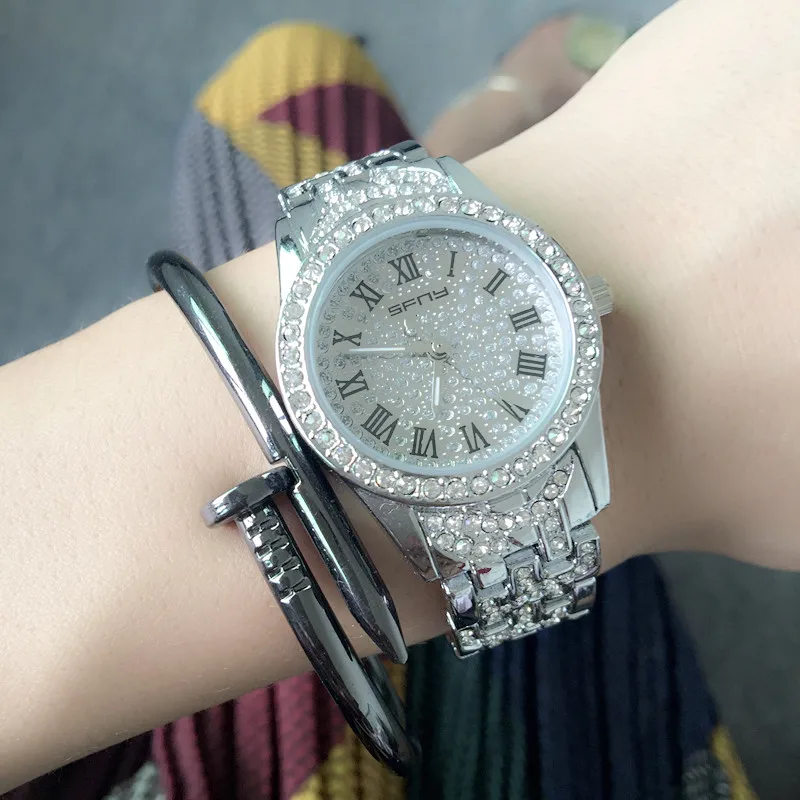Famosa sfny novo relógios de aço inoxidável femininos, relógios de luxo ...