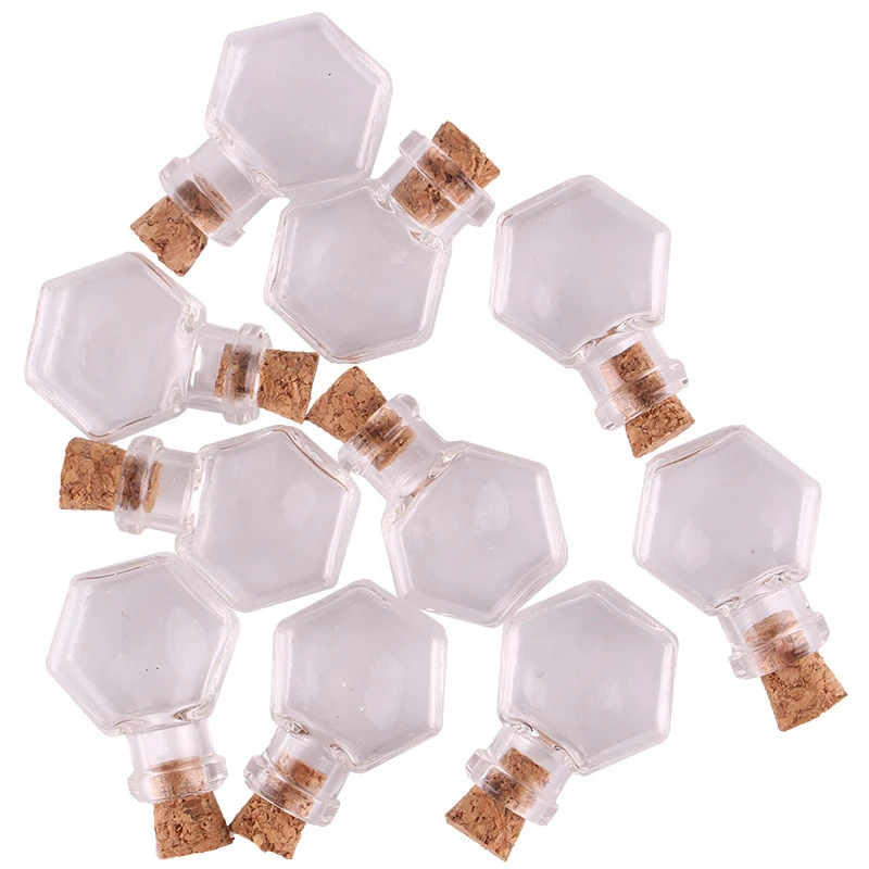 50pcs Transparent Hexagon Glass Bottle Jars Vials Wishing Bottle Cute ...